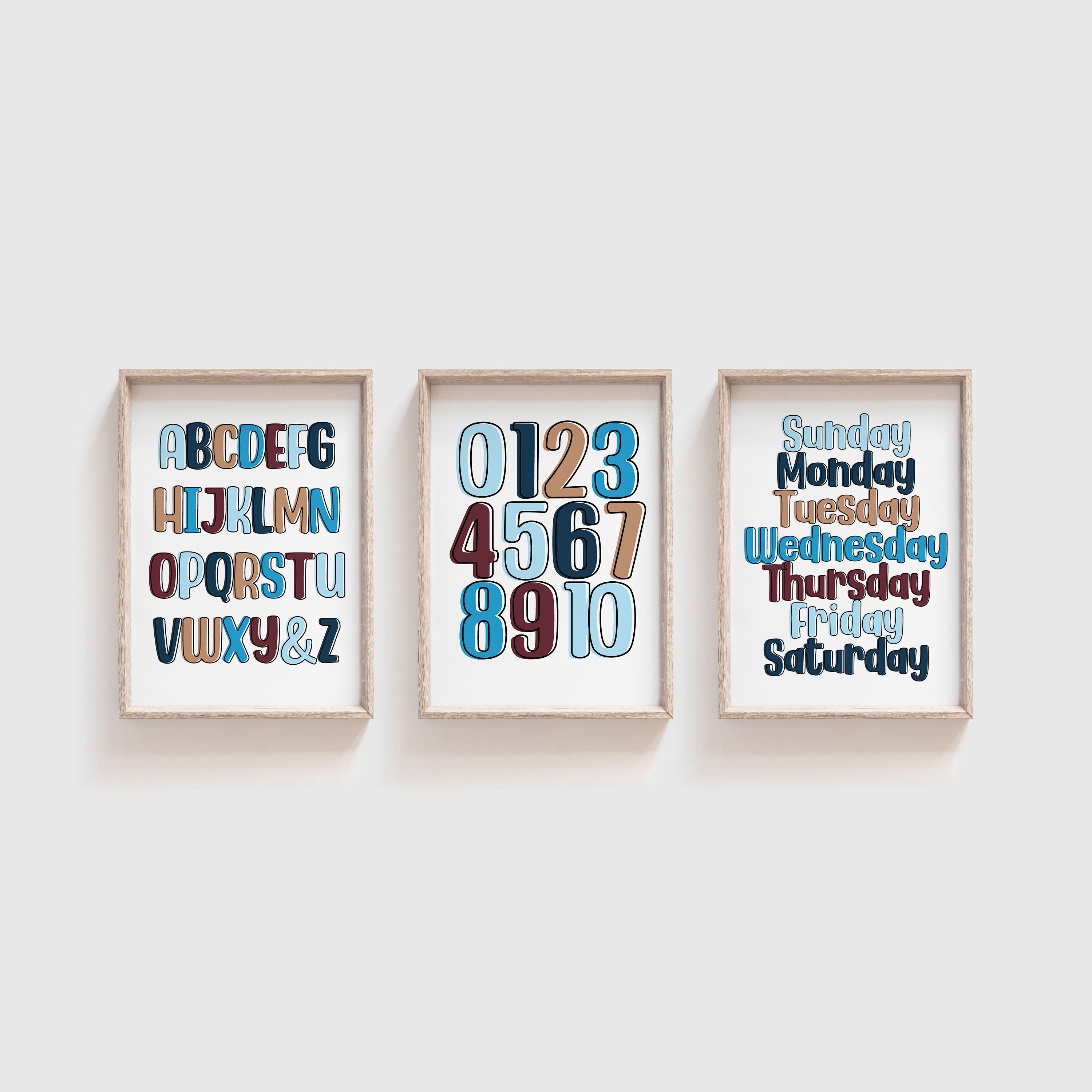 Set of 3 Educational Posters for Kid's Room, Nursery, or Homeschool ...