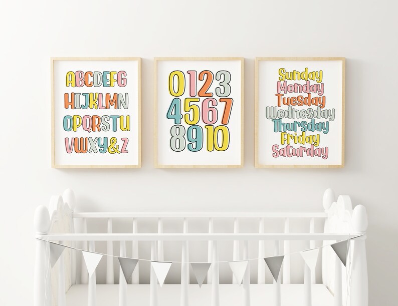 Set of 3 Educational Posters for Kid's Room, Nursery, or Homeschool ...