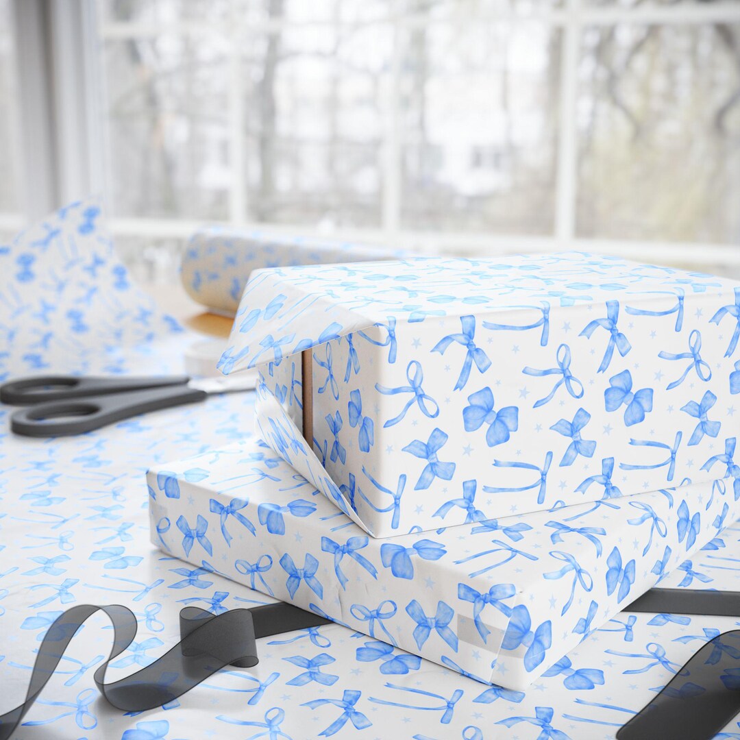 Coquette Blue Bow Wrapping Paper {gift Wrap, Birthday, Baby Shower ...