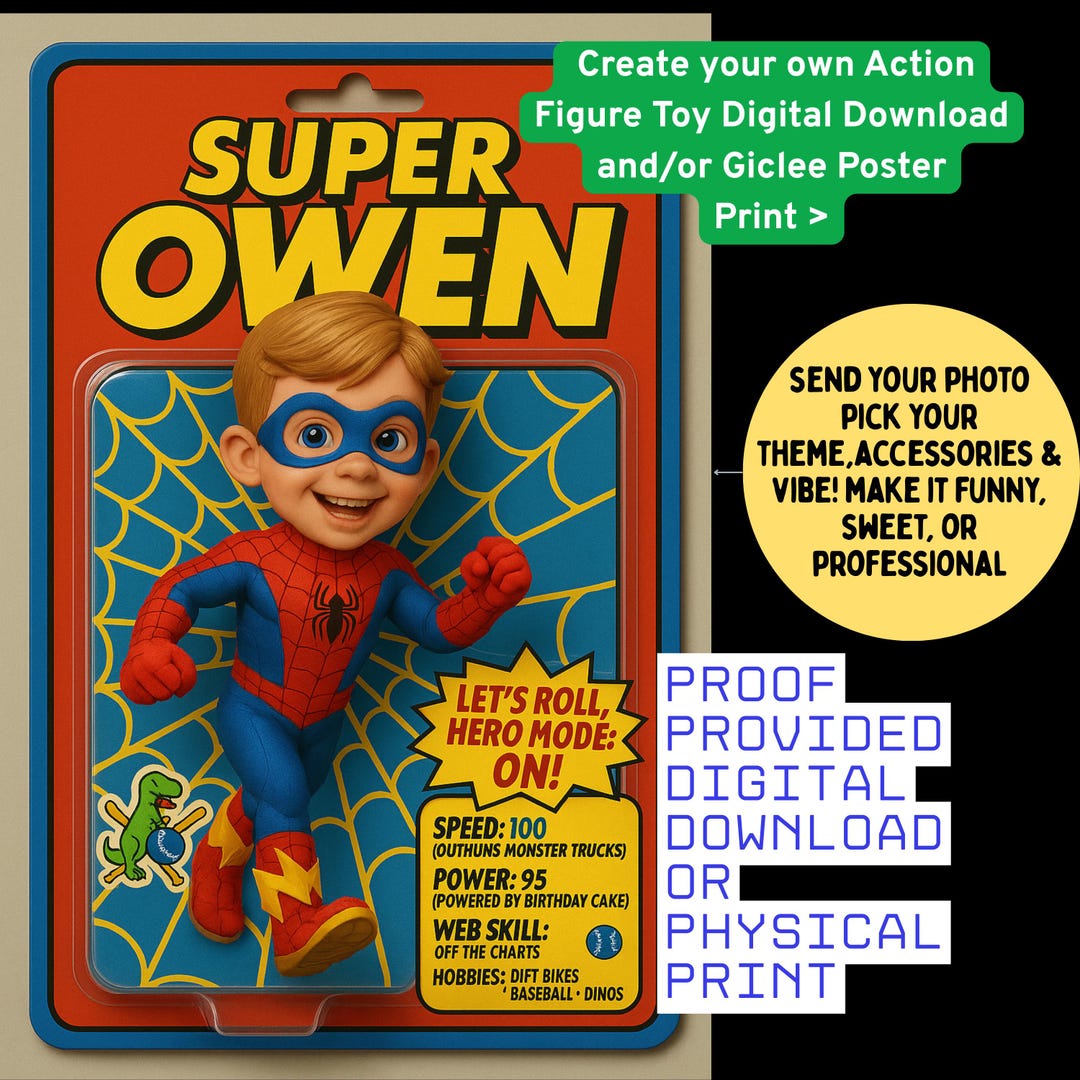 Personalized Action Figure Kids Superhero Digital Toy Art, Custom Kid ...