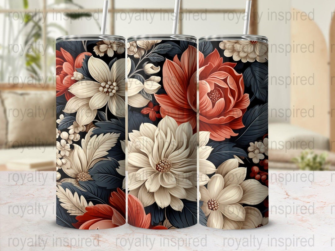 Vintage Floral Digital Paper, Red and Cream Flower Patterns ...