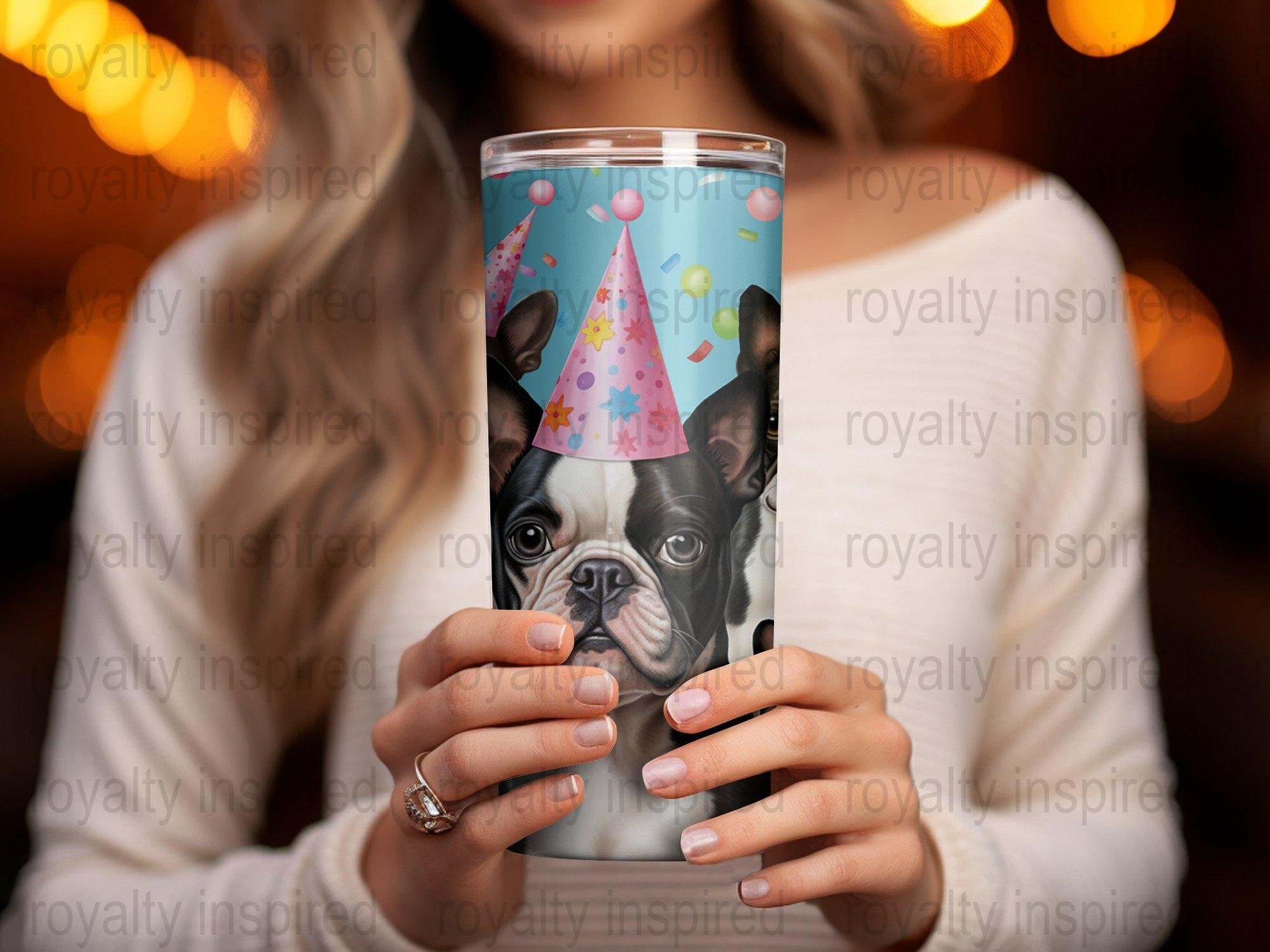 Boston Terrier Birthday Party Digital Wallpaper, Cute Dog Celebration ...