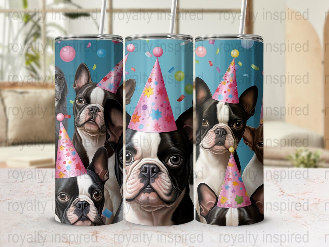 Boston Terrier Birthday Party Digital Wallpaper, Cute Dog Celebration ...