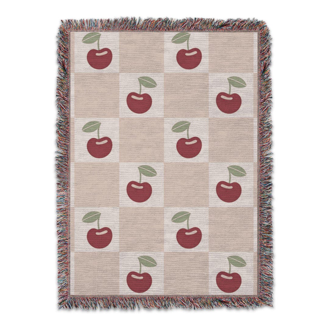 Cherry Pattern Blanket, Cozy Red Cherry Blanket, Checkerboard Design ...