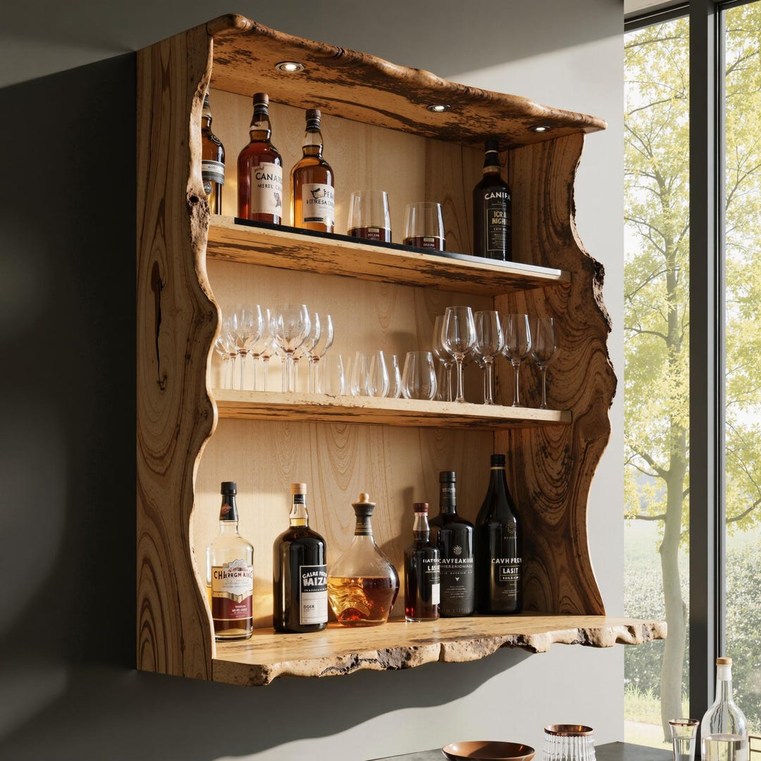 Reclaimed Solid Bar Floating Shelf Home Bar Furniture Natural Wood Bar ...