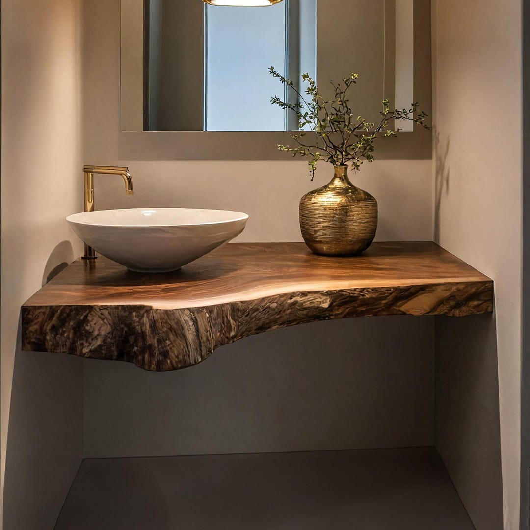 Handcrafted Live Edge Bathroom Vanity Shelf Rustic Floating Vanity Desk ...