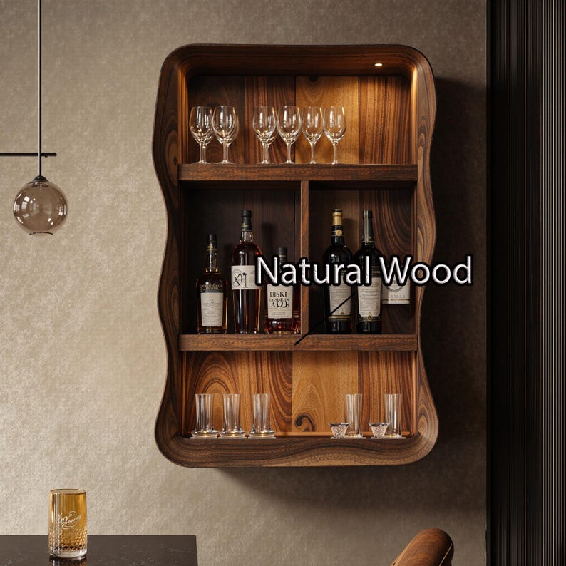 Natural Wood Bar Shelf Home Bar Furniture Reclaimed Solid Bar Floating ...