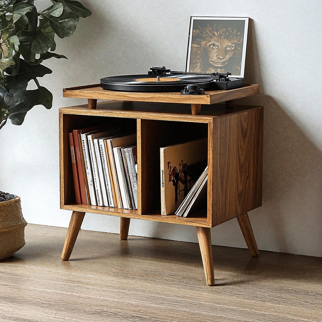 Handcrafted Turntable Station With Storage Natural Wood Record Player ...