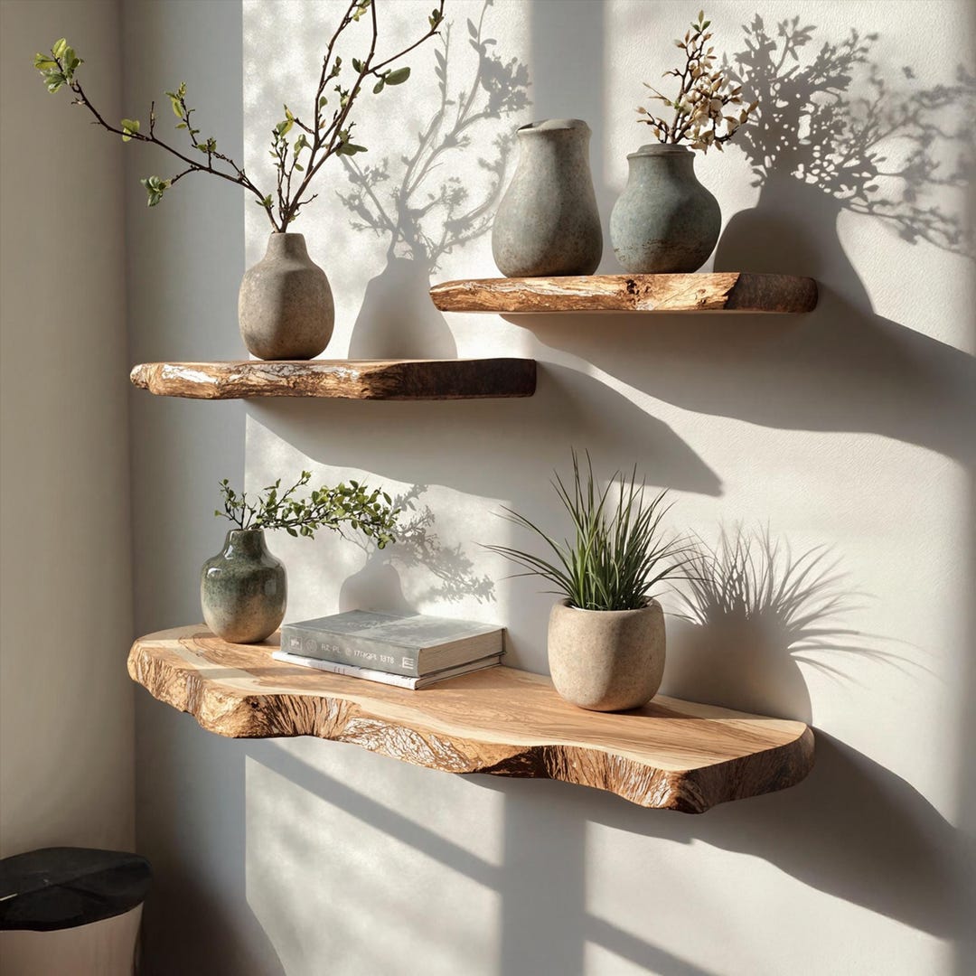 Rustic Floating Corner Shelf Live Edge Floating Shelf Bookshelf ...