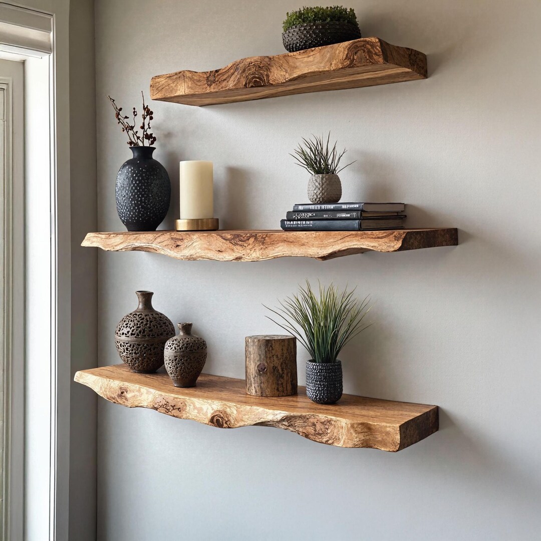 Rustic Floating Corner Shelf Live Edge Floating Shelf Bookshelf ...