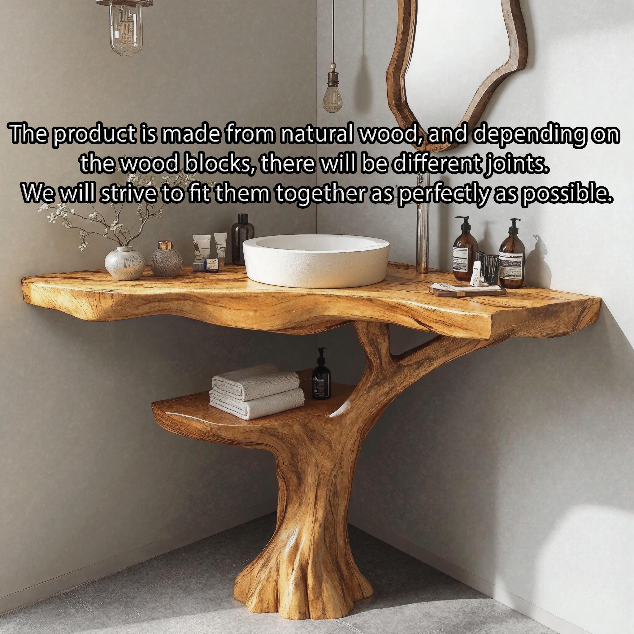 Farmhouse Corner Bathroom Vanity Wood Live Edge Sink Shelf Modern ...