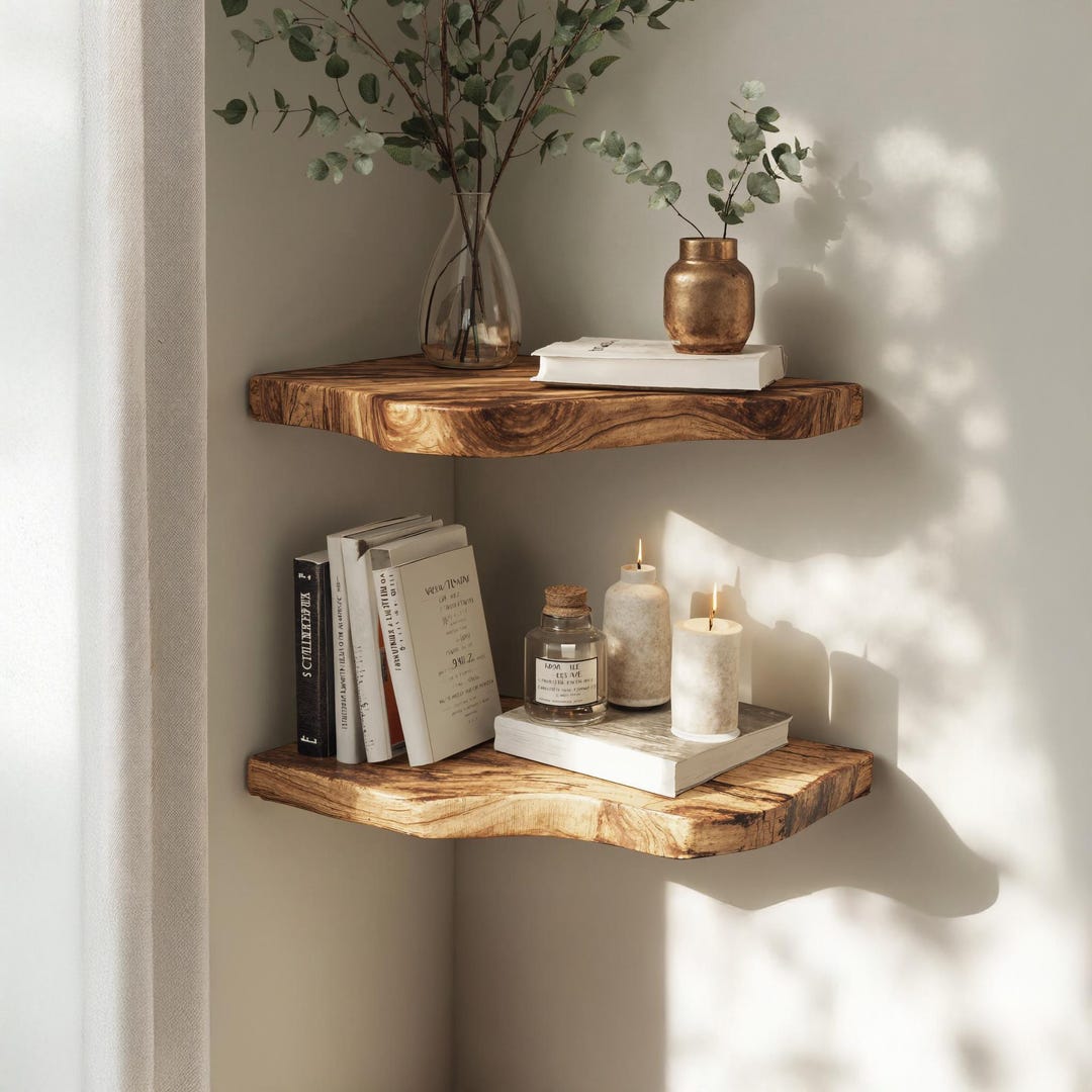 Farmhouse Floating Corner Shelf Bookshelf Decorations Corner Wall Shelf ...
