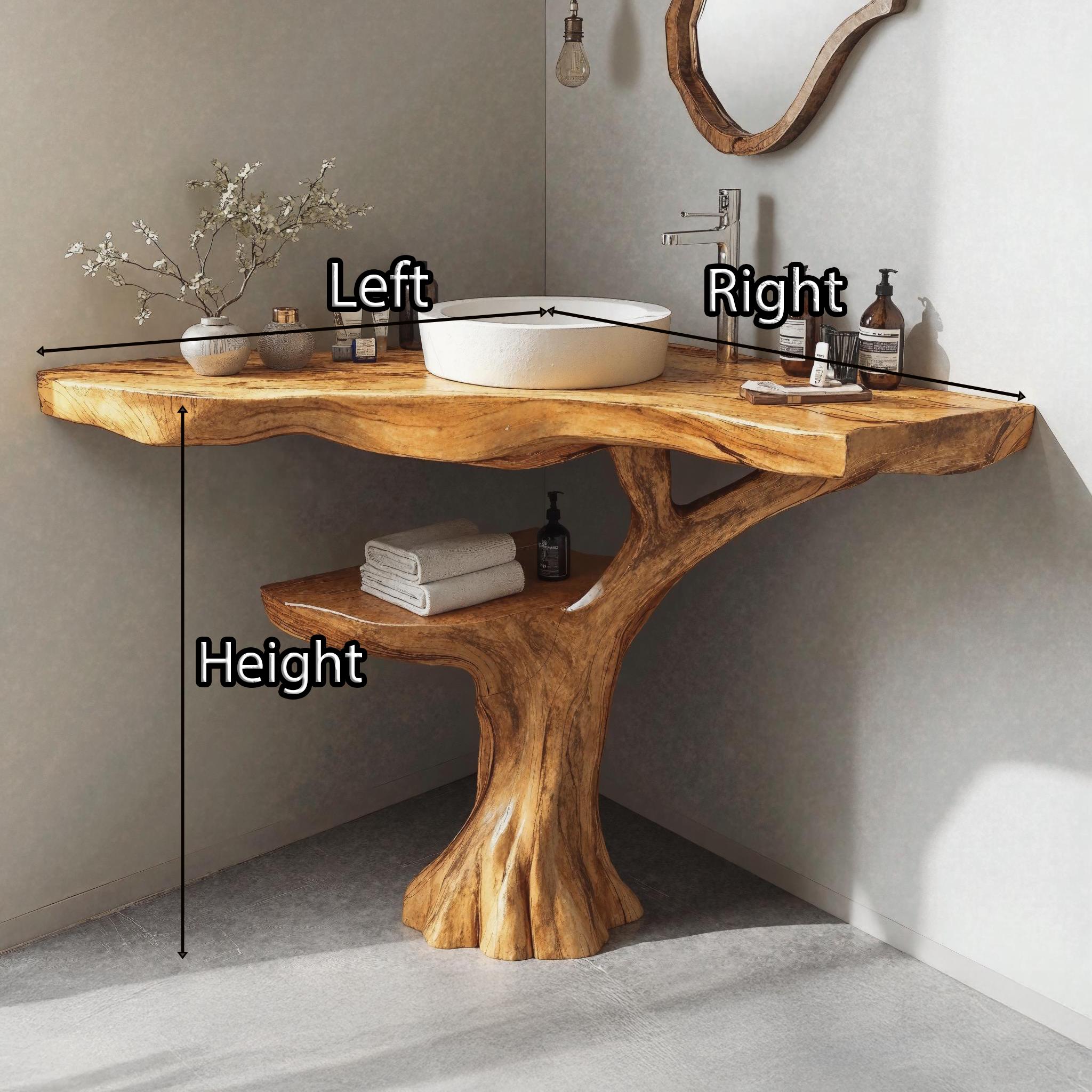 Farmhouse Corner Bathroom Vanity Wood Live Edge Sink Shelf Modern ...