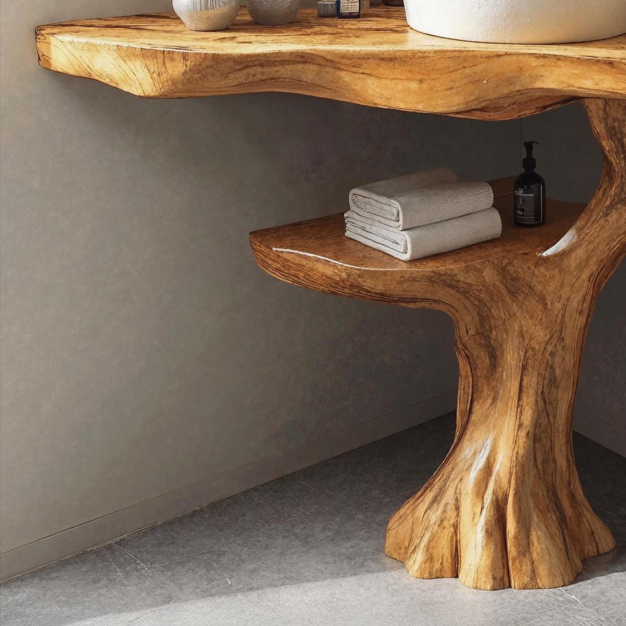 Farmhouse Corner Bathroom Vanity Wood Live Edge Sink Shelf Modern ...