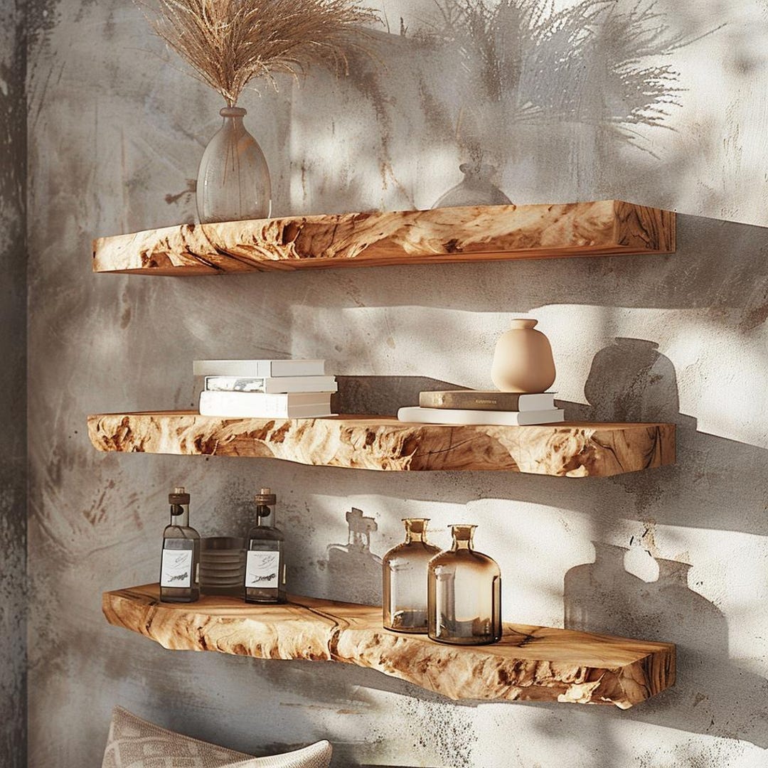 Rustic Floating Corner Shelf Live Edge Floating Shelf Bookshelf ...