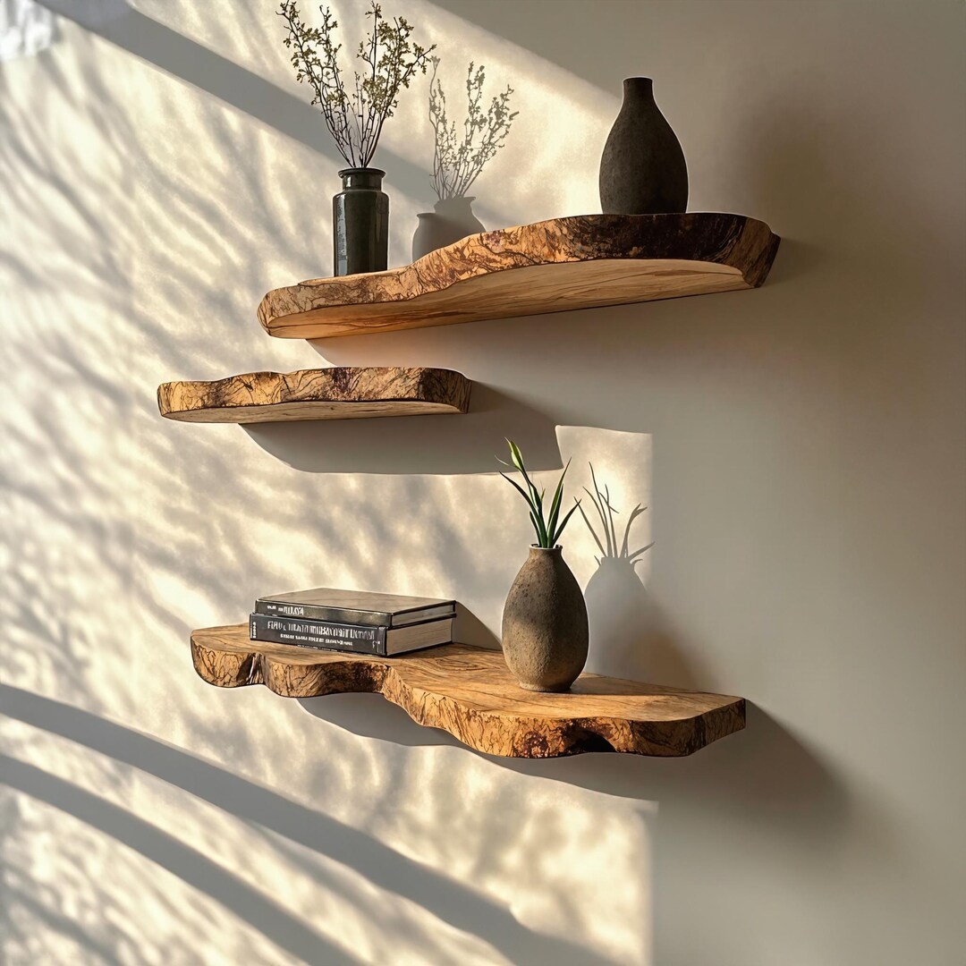 Rustic Floating Corner Shelf Live Edge Floating Shelf Bookshelf ...