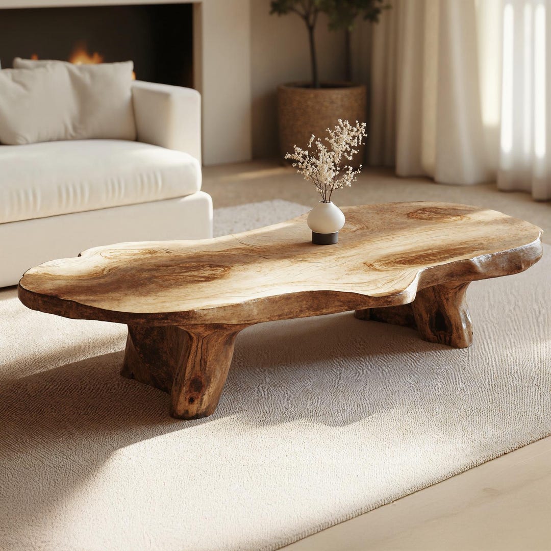 Modern Natural Wood Coffee Table Live Edge Farmhouse Table Handmade ...