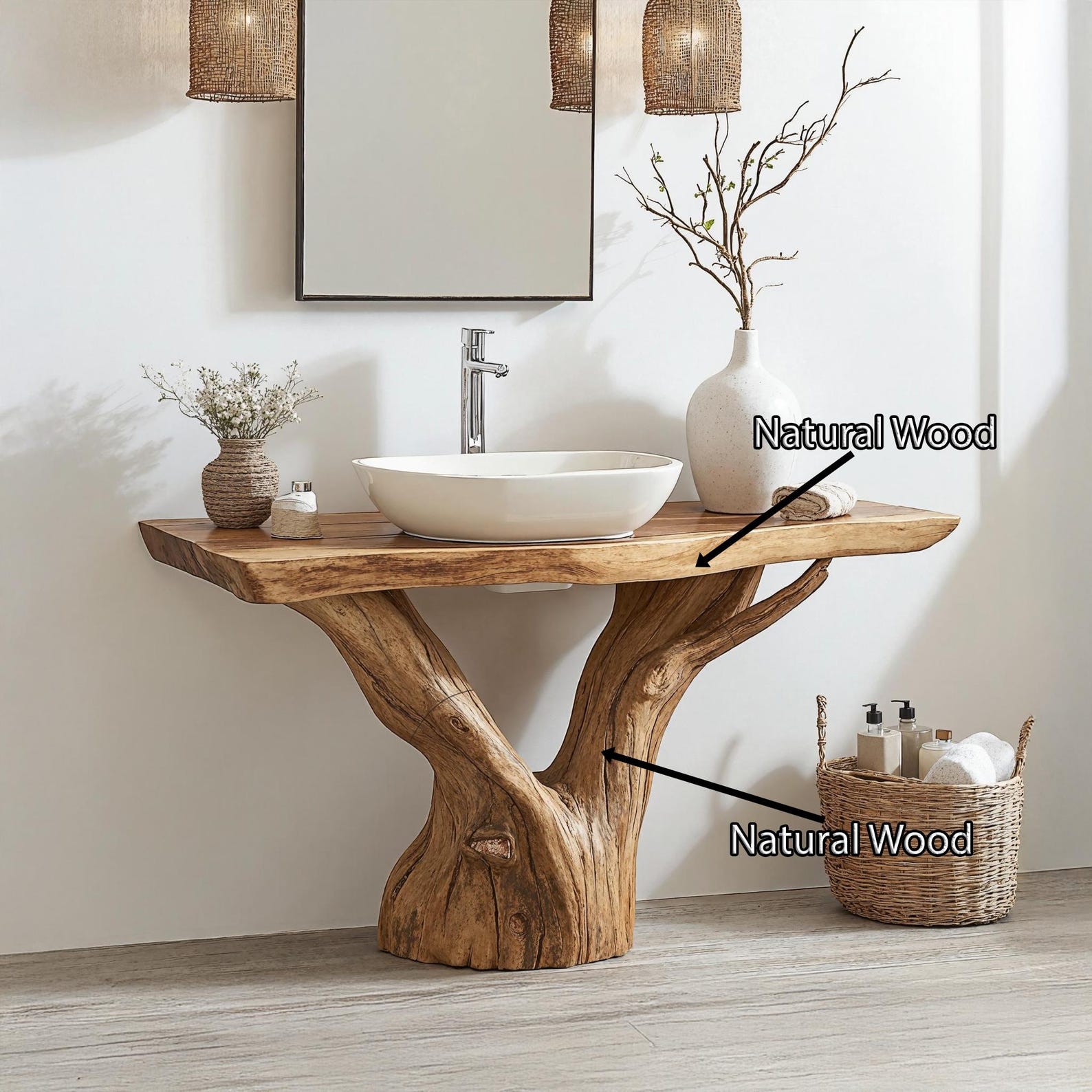 Live Edge Counter Wood Bathroom Vanity Floating Vanity Bathroom Decor ...