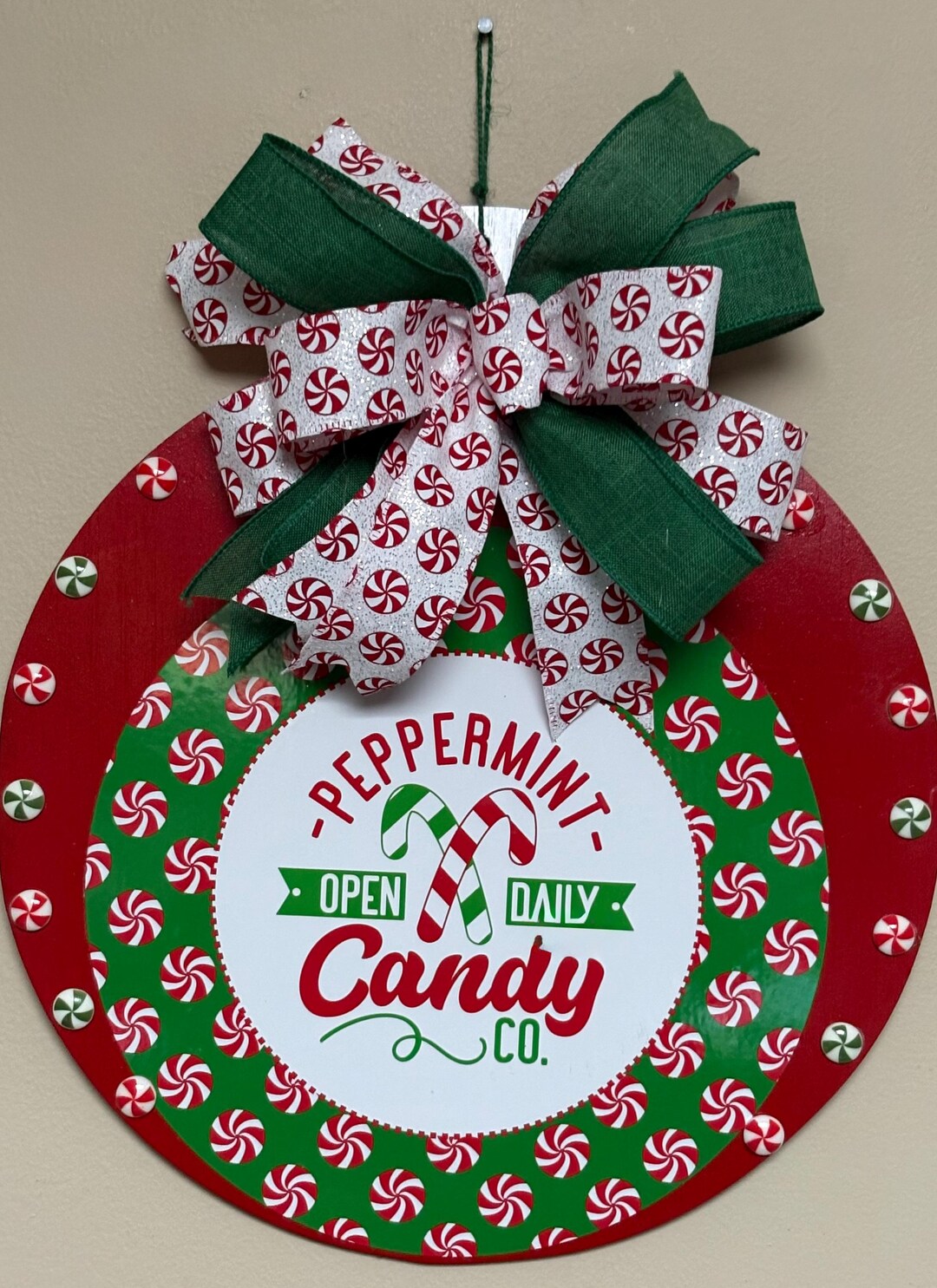 Peppermint Candy Holiday Door Sign | Large 17" Red Christmas Wall ...