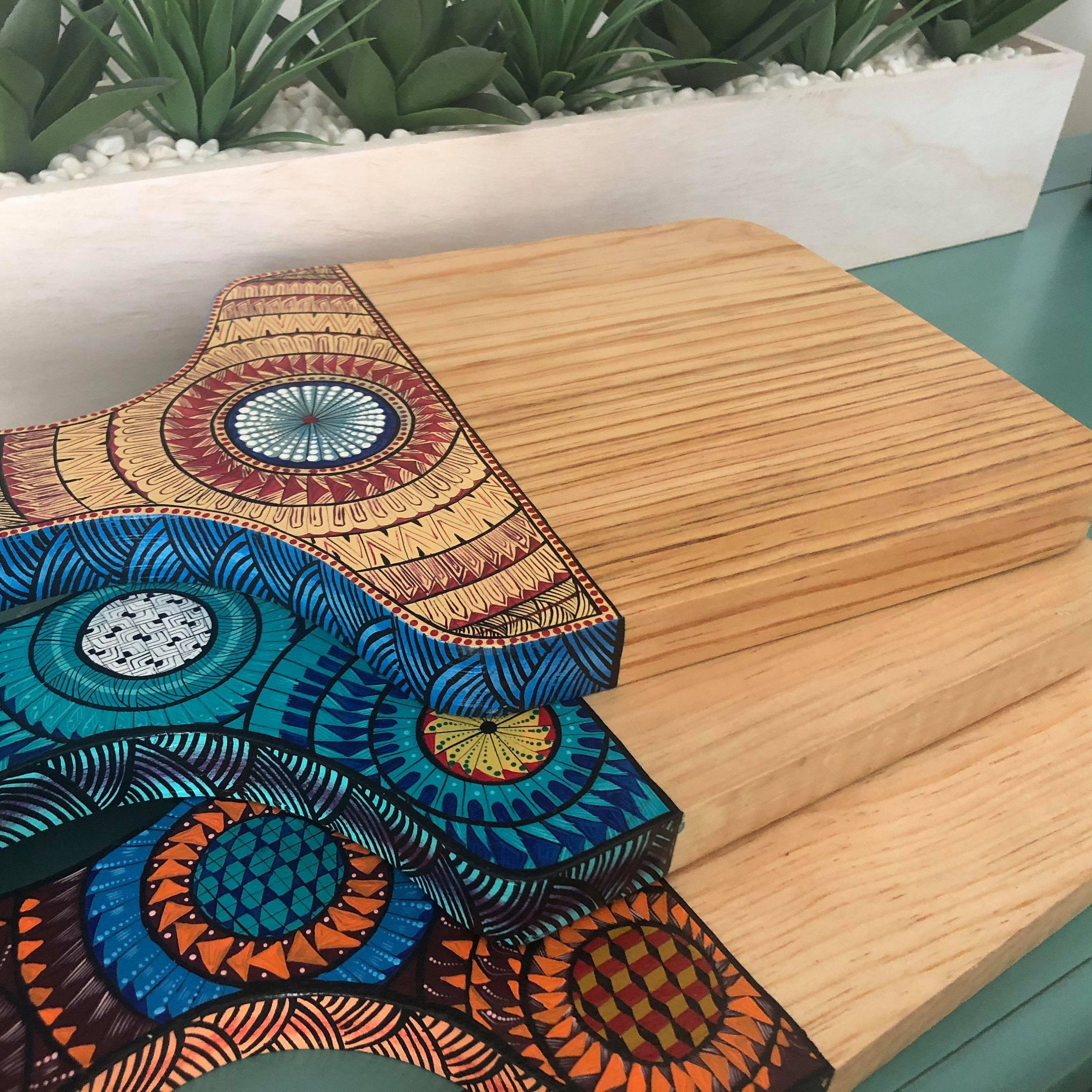 Wooden Hand Painted Cheese Board. Intricate Patterns Delicate - Etsy