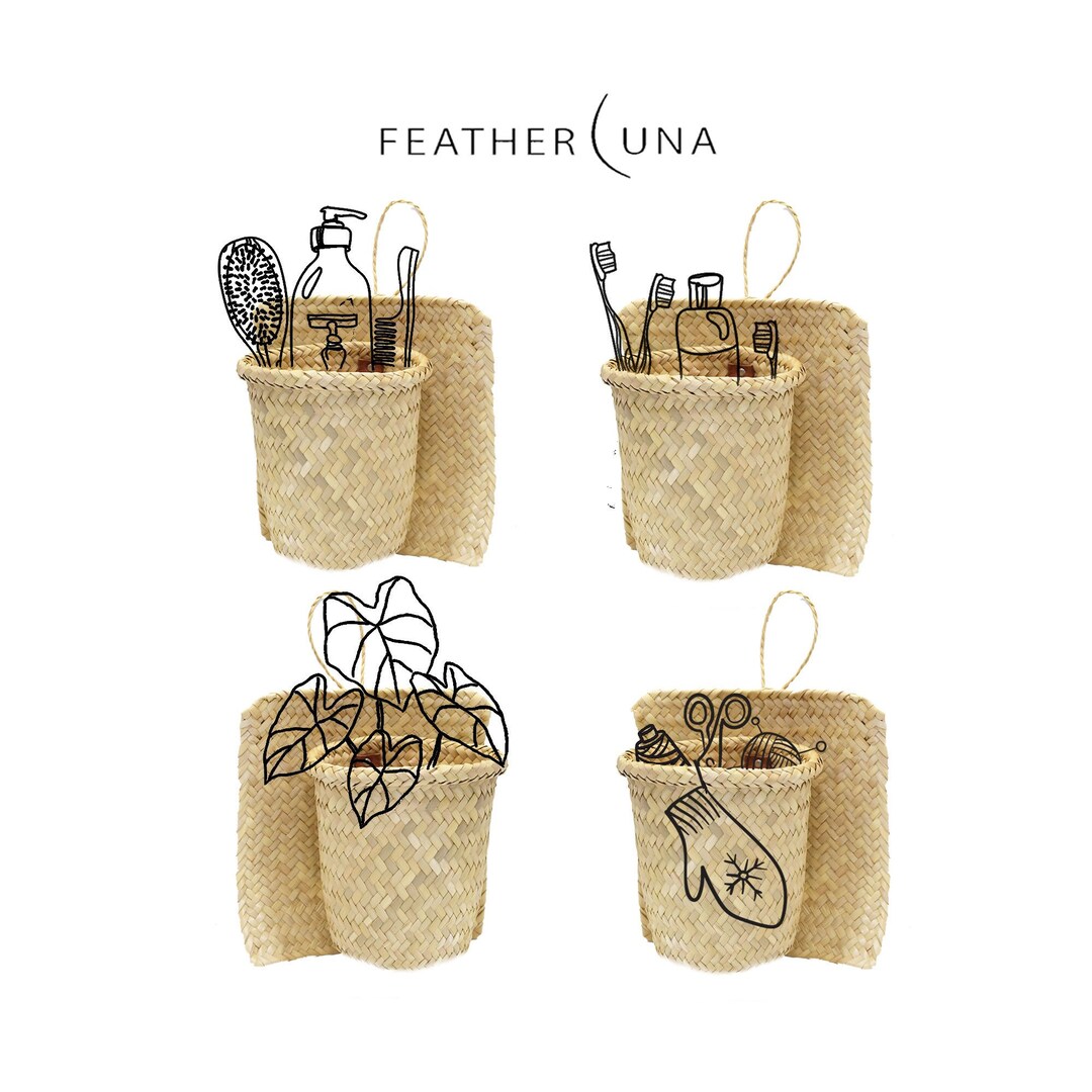 Palm Leaf Woven Wall Basket W/loop. Leather Rivet Protection. Eco ...