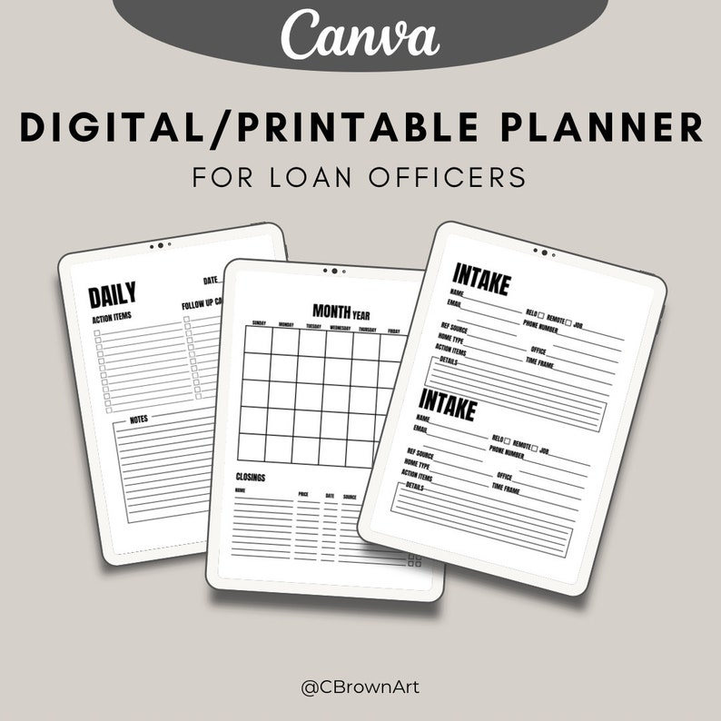 Printable/digital Loan Officer Planner | Intake Sheet | Daily Sheet ...