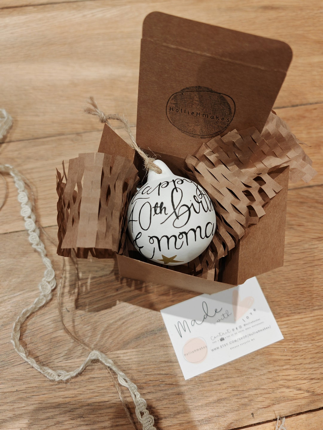 Personalised Ceramic Happy Birthday Bauble, Hand-painted, Black and ...