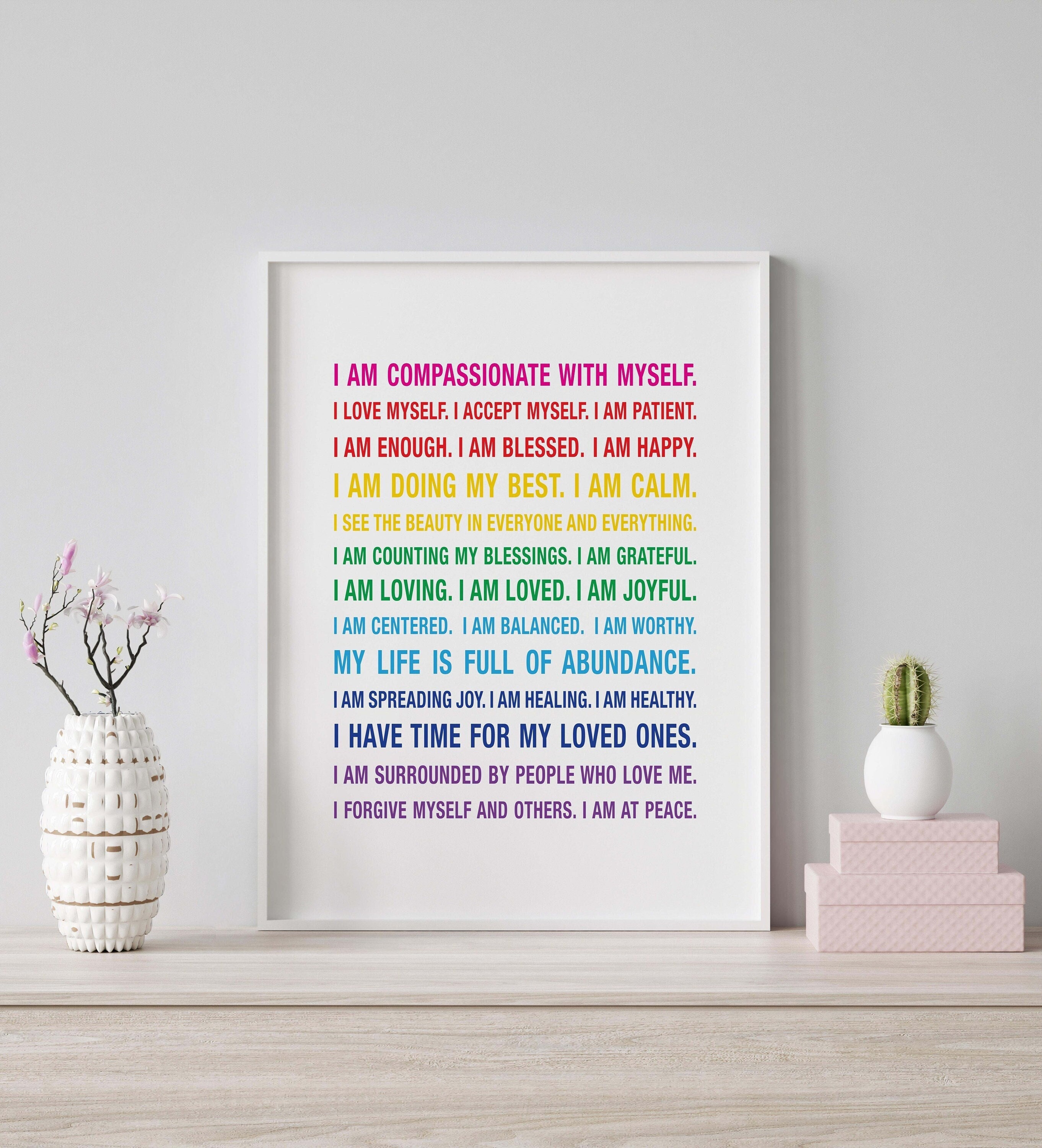 SELF CARE Positive Affirmation Poster Success Wall Art Grateful Quotes ...