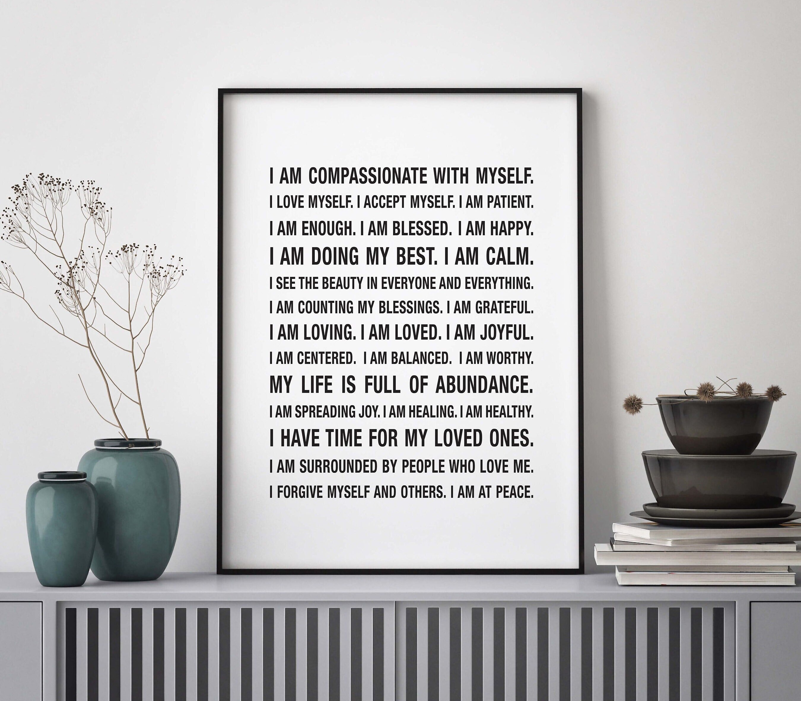 SELF CARE Positive Affirmation Poster Success Wall Art Grateful Quotes ...