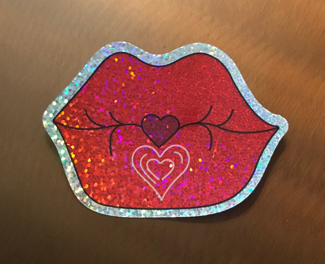 Blowing A Kiss Rainbow Glitter Stardust Vinyl Sticker - Etsy