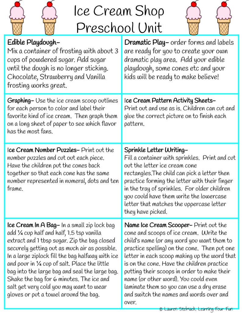 Ice Cream Preschool Unit, Complete Unit, Prek, Preschool, Learning, Ice ...
