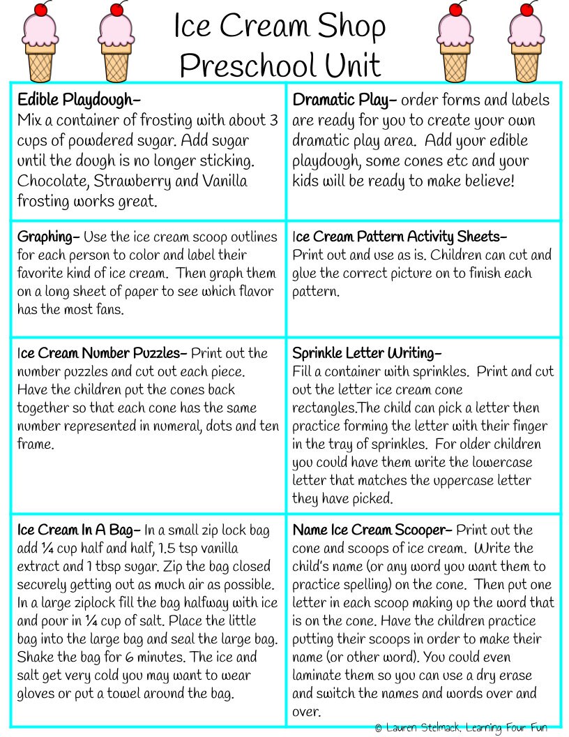 Ice Cream Preschool Unit, Complete Unit, Prek, Preschool, Learning, Ice ...