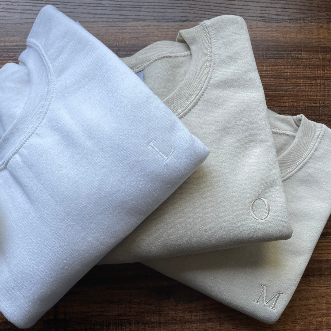Custom Embroidered Monochromatic Initial Sweatshirt, Crewneck Sweater ...