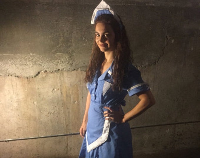 Blue Waitress Uniform DRESS Hostess Retro Pinup Diner Halloween Costume ...