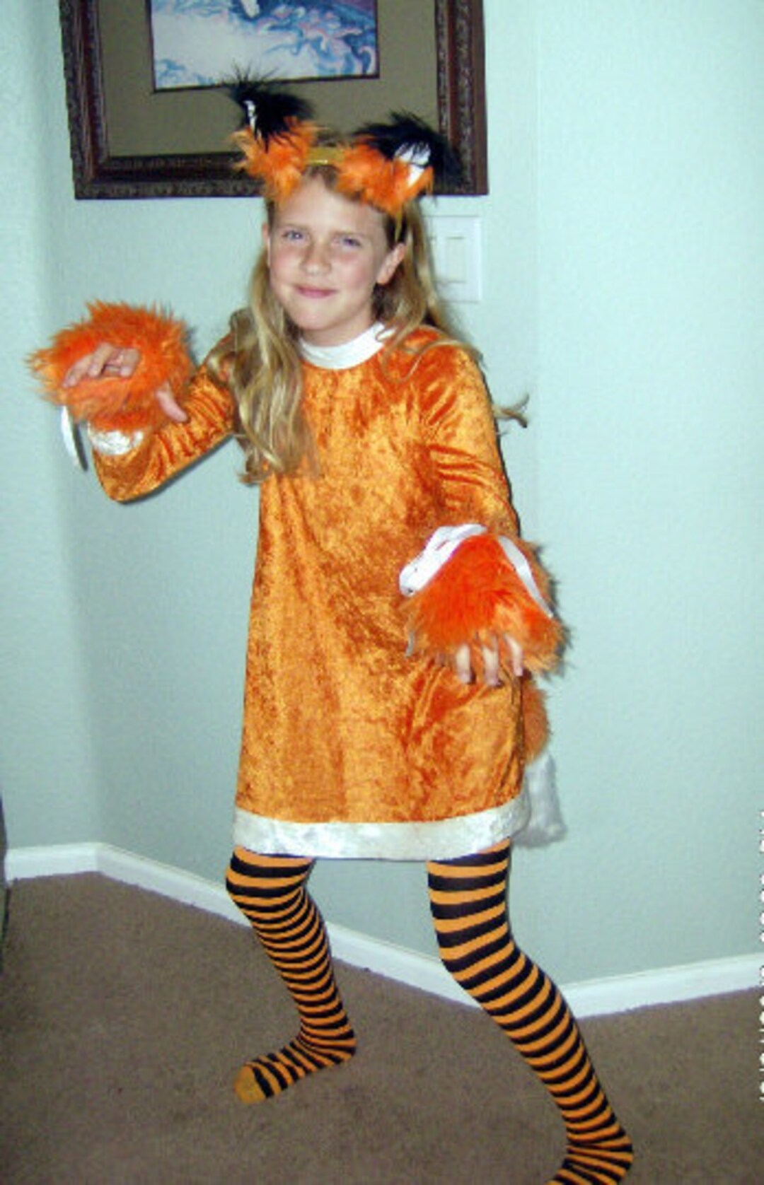 Girls Furry Fox Dress Halloween Costume With Mittens, Ears, and Tail ...