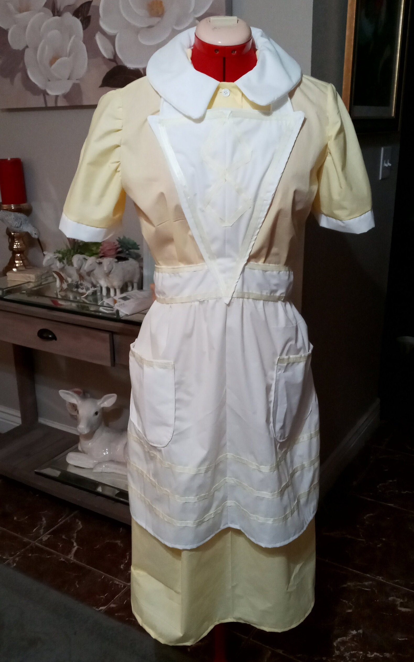 Waitress Dress Costume Halloween Uniform Yellow Retro Diner Dress Pinup ...