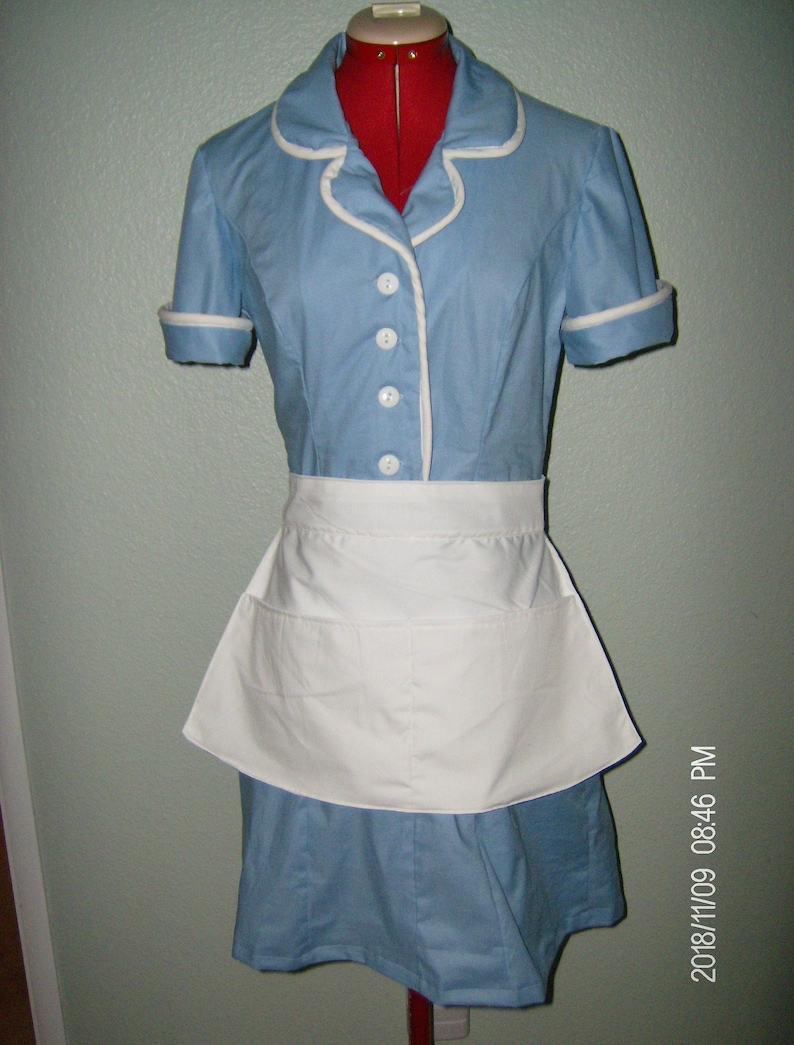 Blue and White Diner Waitress Uniform DRESS Hostess Retro | Etsy