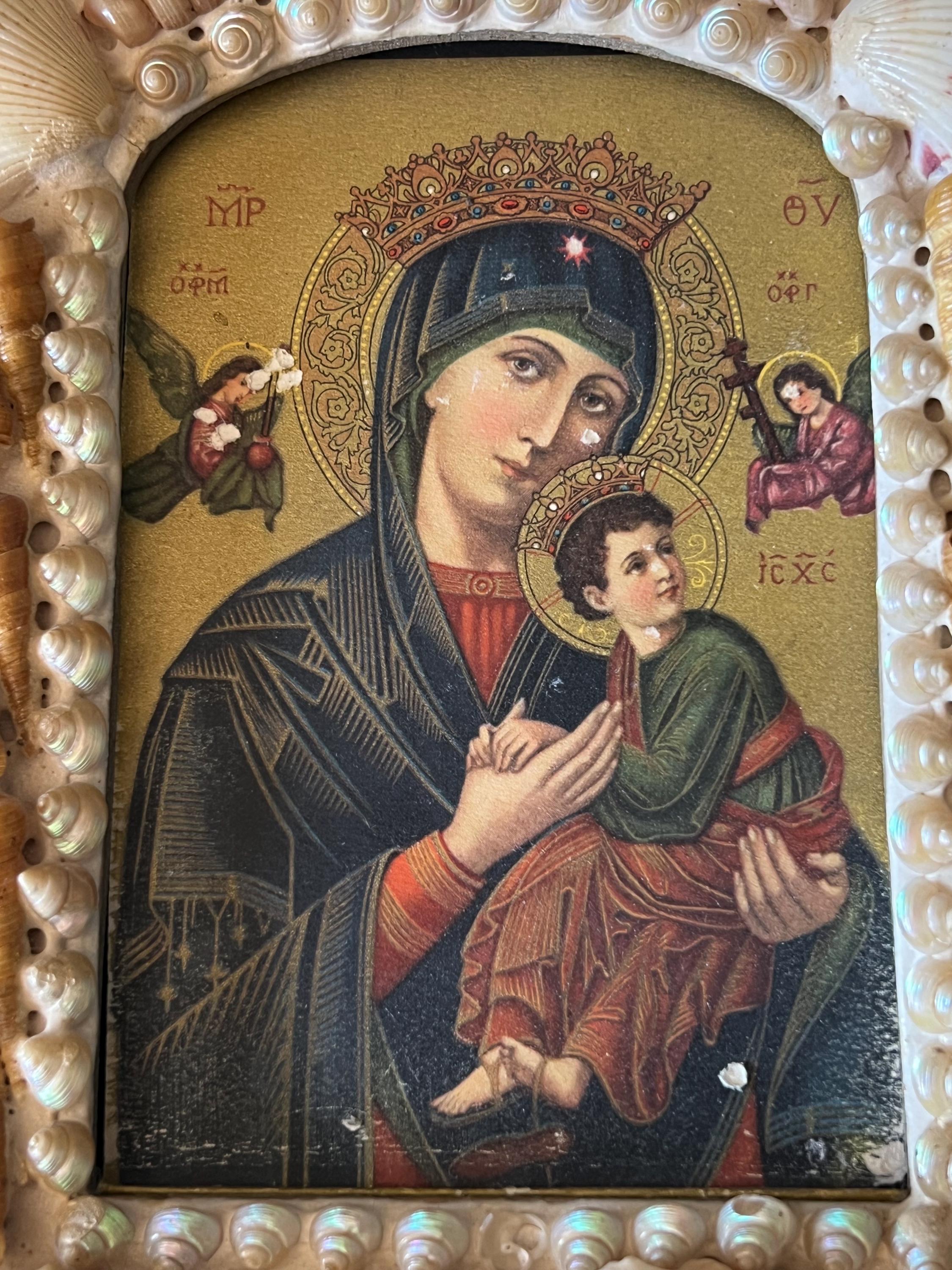 Antique Victorian Seashell Frame With Our Lady of Perpetual Succor Art ...
