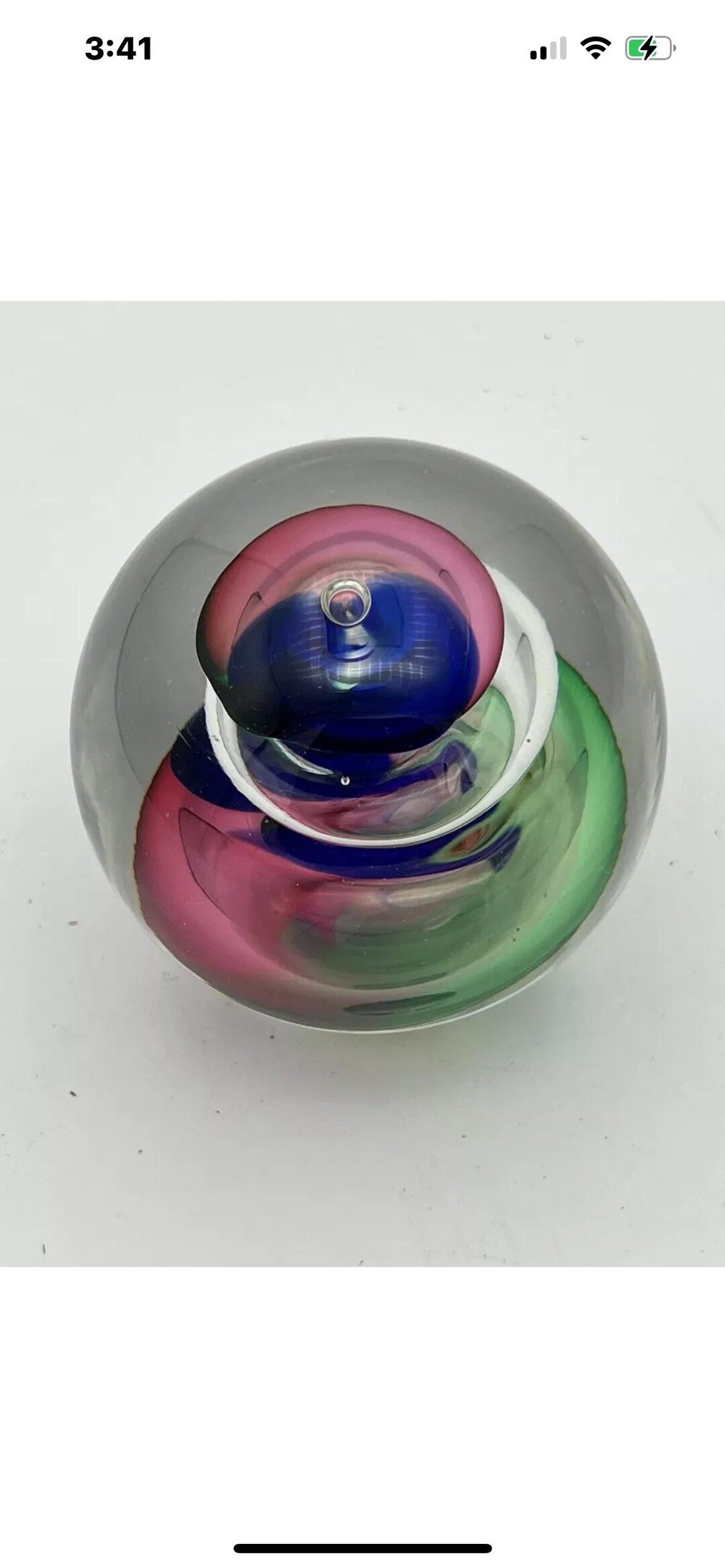Adam Jablonski Art Glass Paperweight Lead Crystal Round Bubble With ...