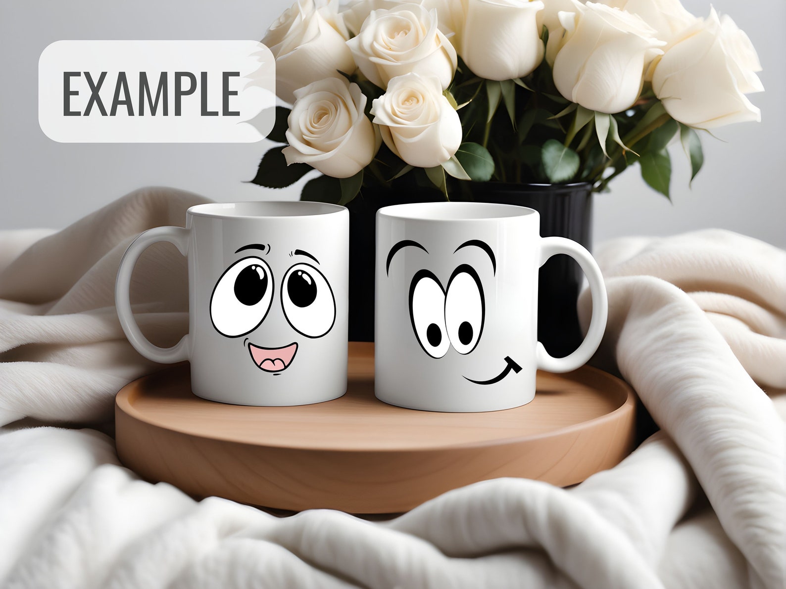 Two White Mugs Mockup for Print on Demand. White Ceramic Mug 11oz, Twin ...
