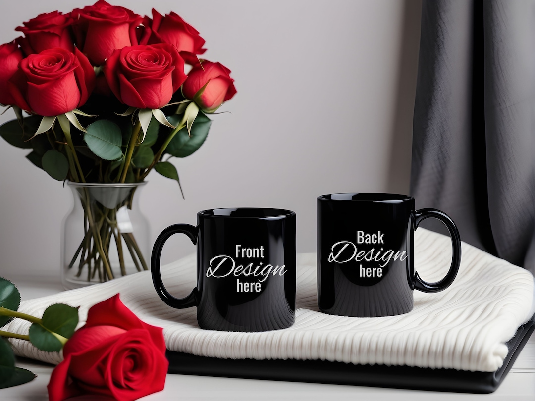 Two Black Mugs Mockup, Front and Back Side Mug, Right and Left Hand ...