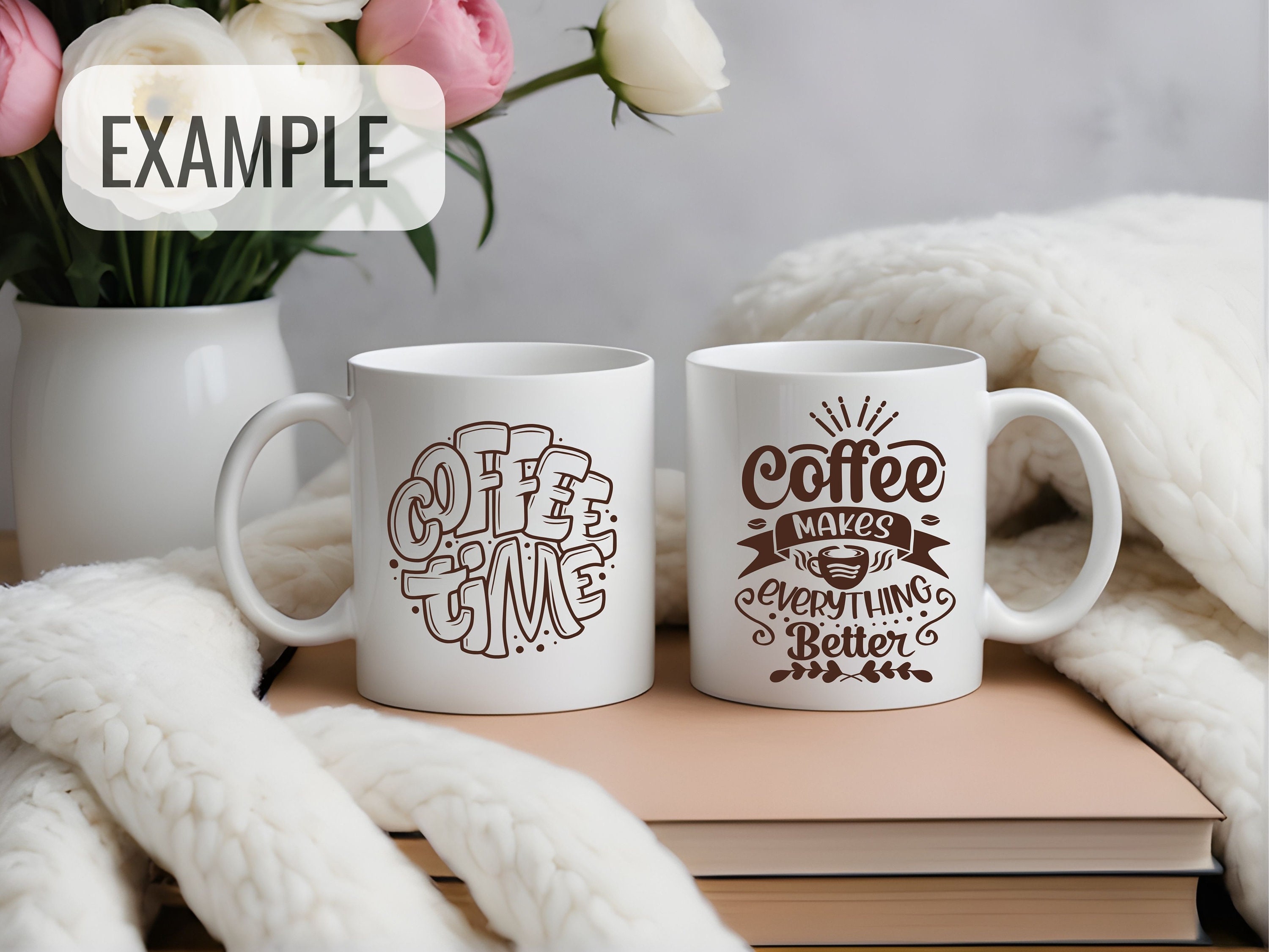 Two Mugs Mockup for Print on Demand. Left and Right Handle, Both Side ...