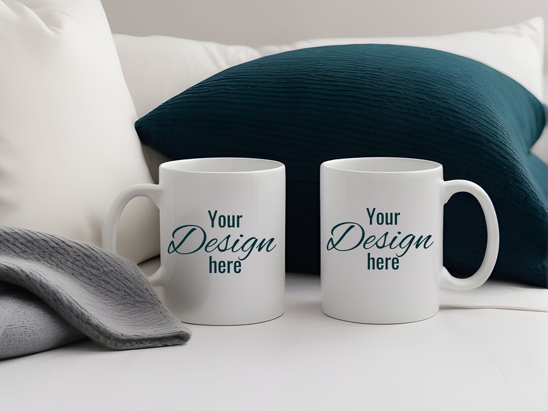 Duo Mug Mockup Front and Back Side. White Ceramic Mug 11oz, Twin Mug ...