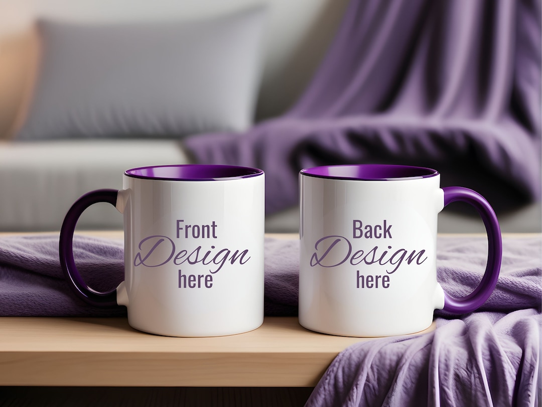 Premium Two Tone Accent Mug Mockup. Purple Duo Accent Mug Mockup. White ...