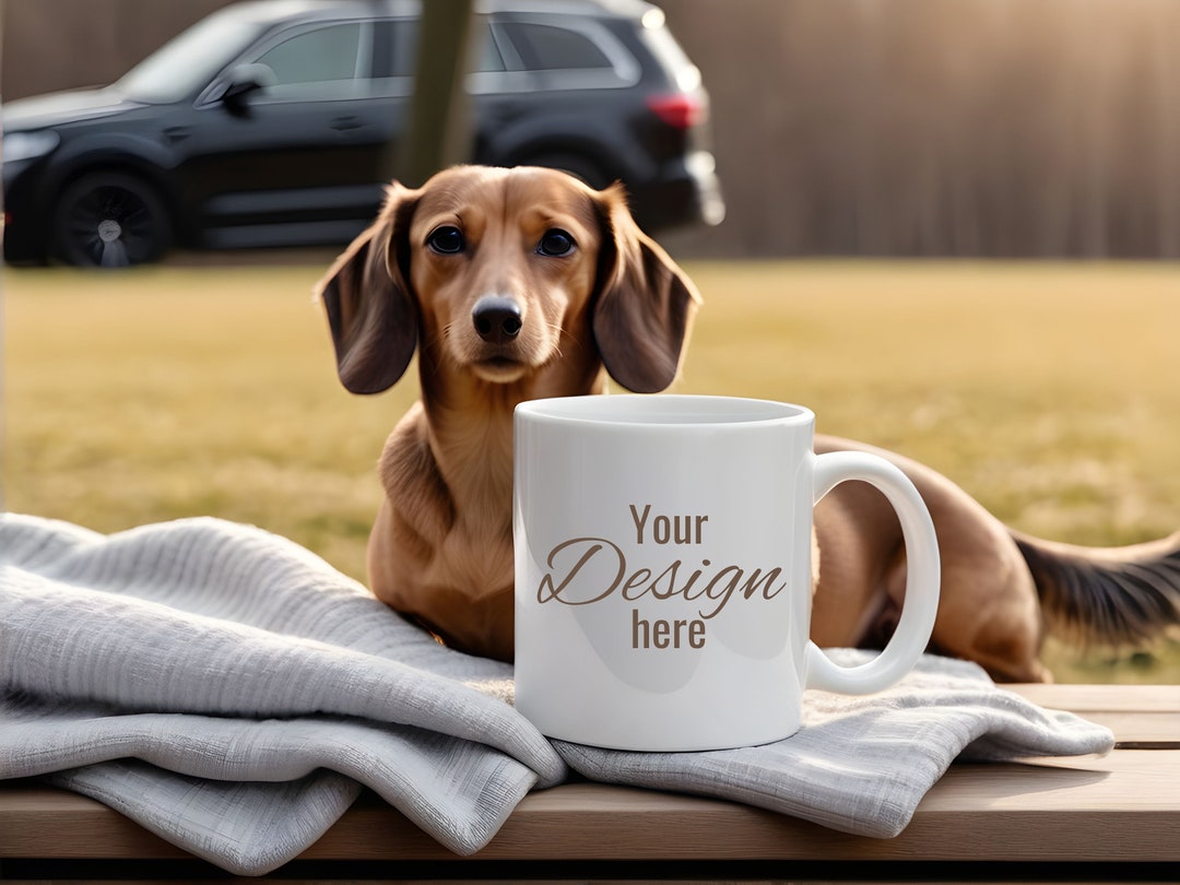 White Dog Mockup Mug. Digital Download Mug in Front of a Dachshund ...