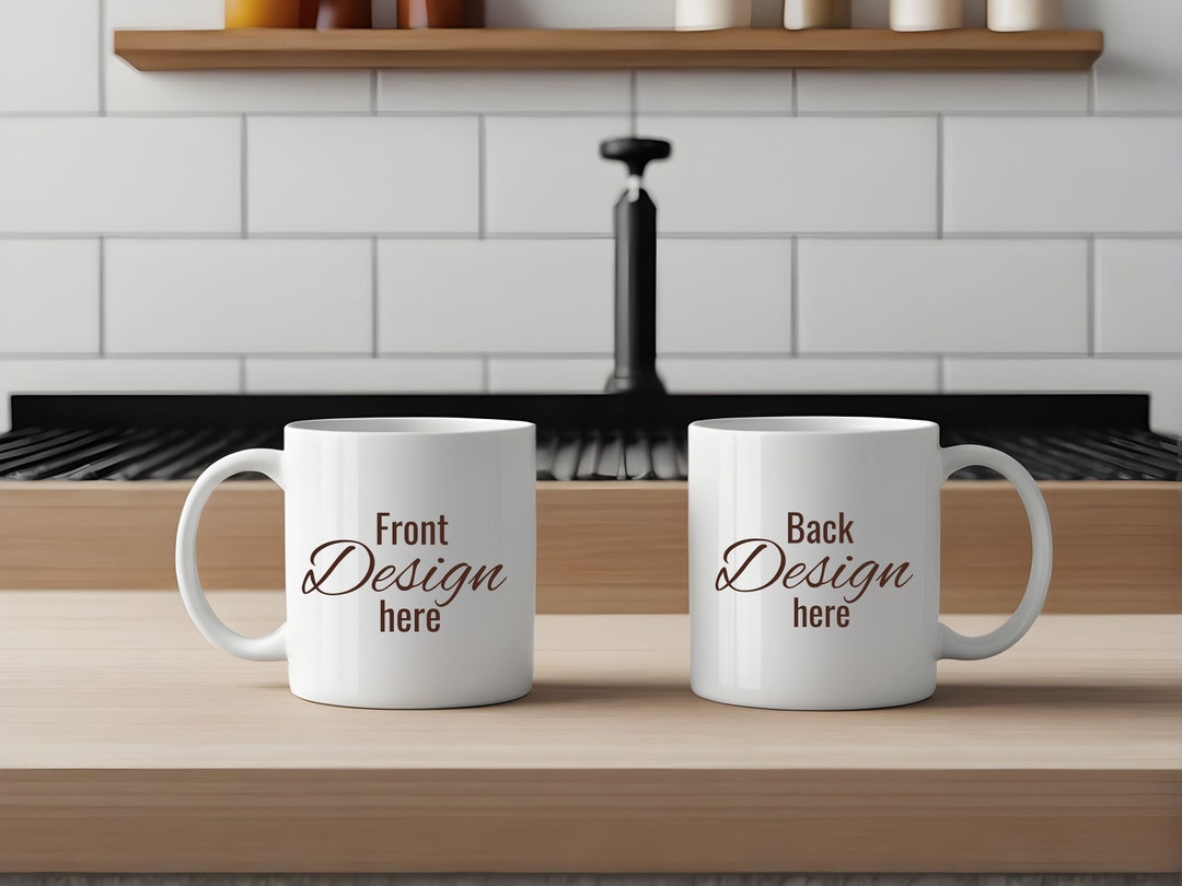 Twin Mug Mockup for Print on Demand. White Ceramic Mug 11oz, Duo Mug ...