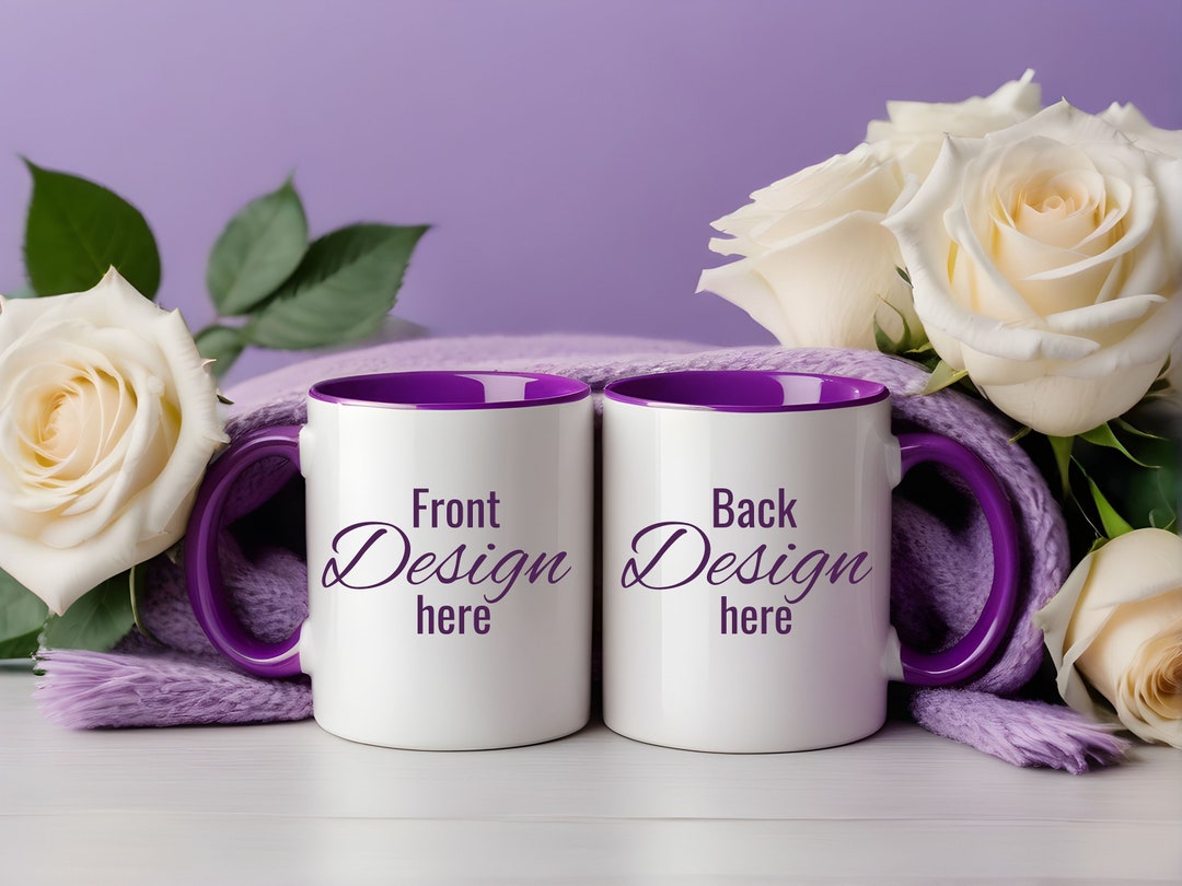 Premium Two Tone Accent Mug Mockup. Purple Duo Accent Mug Mockup. White ...