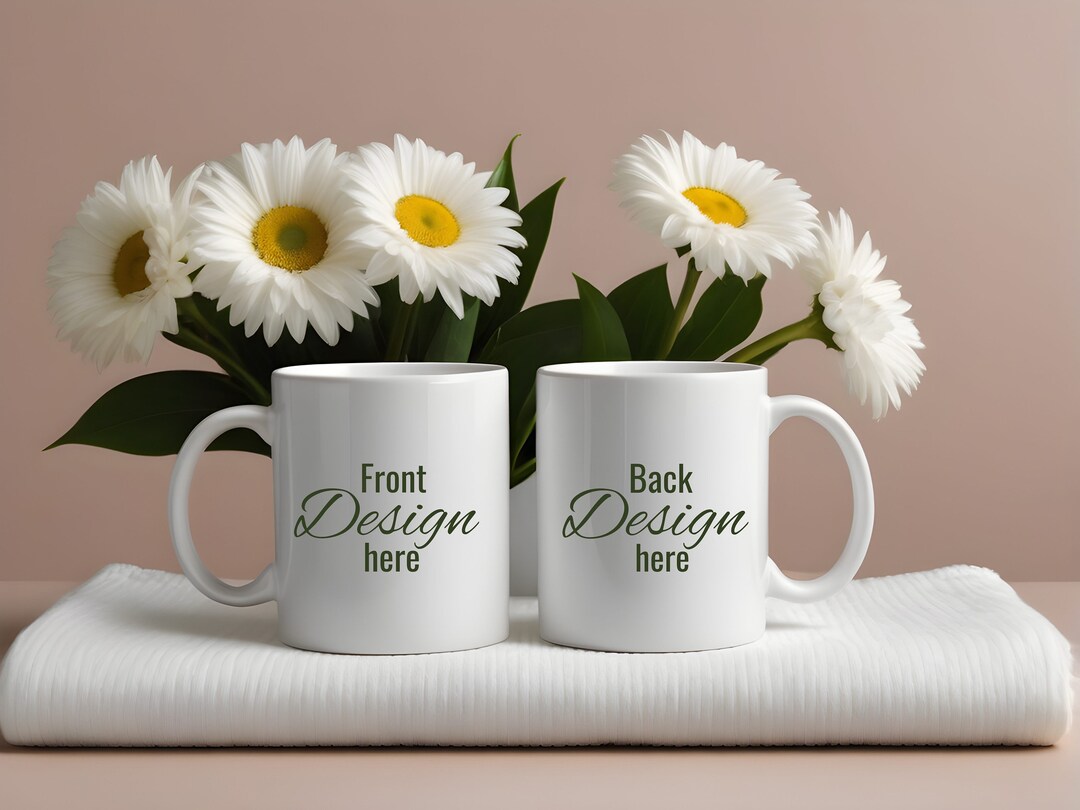 Two Mugs Mockup for Print on Demand. Left and Right Handle, Both Side ...