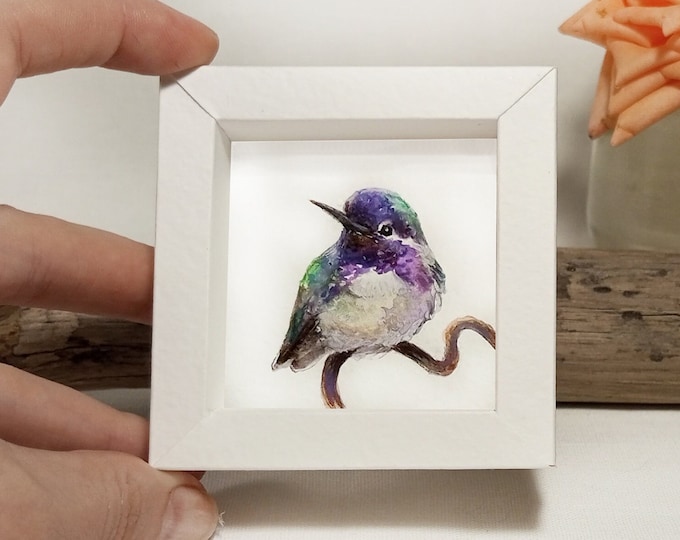 Tiny Hummer Painting 2x2 Hummingbird Small Watercolor ORIGINAL ...