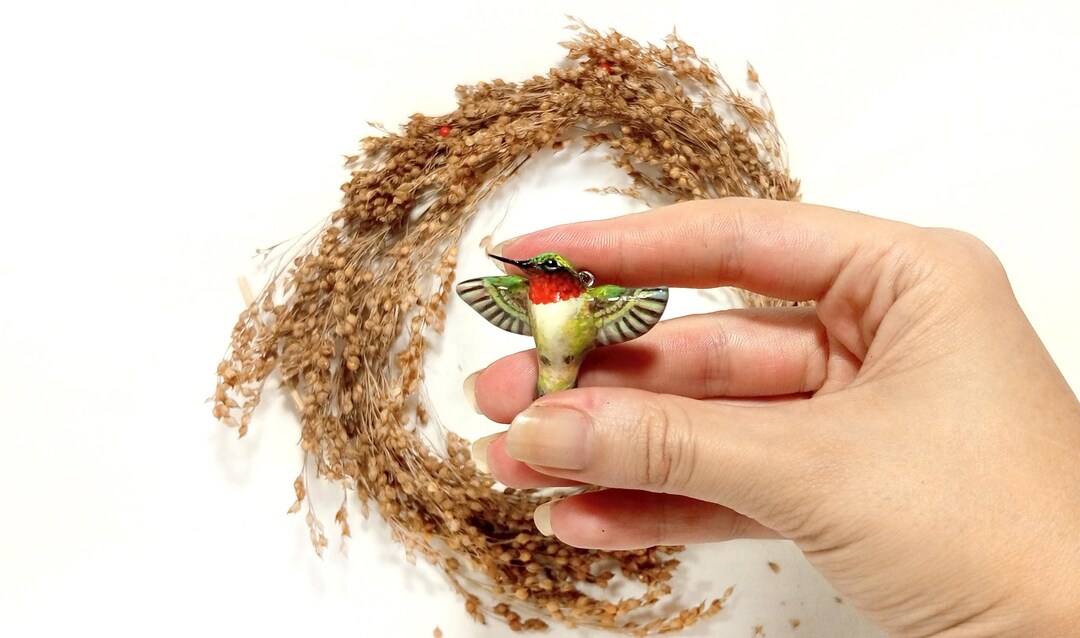 Hummingbird Necklace Flying Mini Bird Clay Pendant Cute Animal Jewelry ...